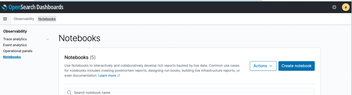 OpenSearch Dashboards & Visualizations: Notebooks & Operational Panel
